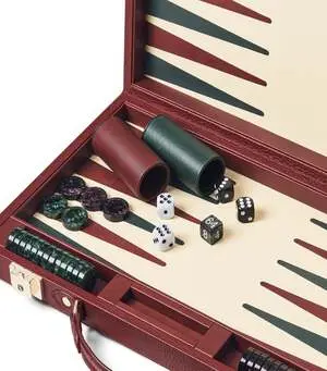 ASPINAL OF LONDON 15-inch Pebbled Leather Backgammon Set