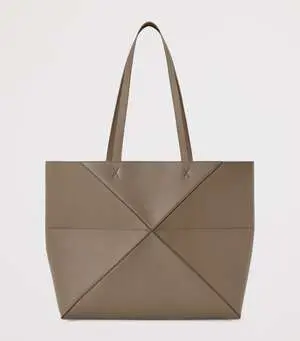 Loewe Medium Leather Puzzle Fold Tote Bag - Brown