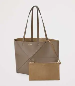 Loewe Medium Leather Puzzle Fold Tote Bag - Brown