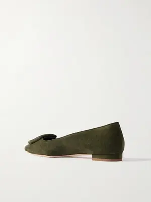 Manolo Blahnik Maysale Buckled Suede Flats - Green