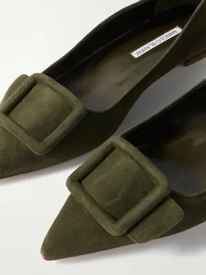 Manolo Blahnik Maysale Buckled Suede Flats - Green