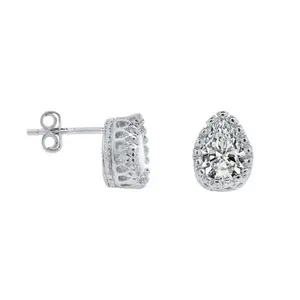 DONATELLO GIAN Sterling Pear Halo Stud Earrings - Silver