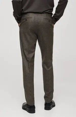 Mango Pleated Houndstooth Virgin Wool Blend Trousers
