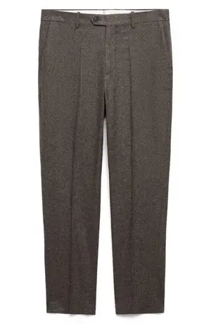 Mango Pleated Houndstooth Virgin Wool Blend Trousers