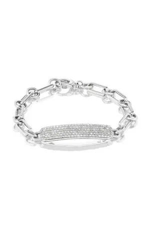 Sheryl Lowe Diamond Id Tag On Soho Chain Bracelet - Sterling Silver
