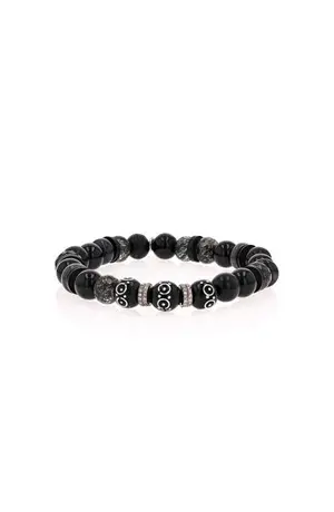 Sheryl Lowe Black Mix Bead Bracelet With Diamond Rondelles - Black / Sterling Silver