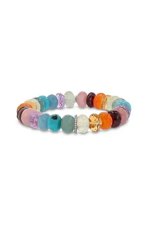 Sheryl Lowe Rainbow Mix Bead Bracelet With Diamond Rondelles - Rainbox Mix / Sterling Silver