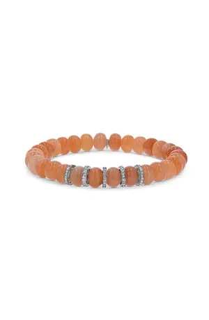 Sheryl Lowe Peach Moonstone Bracelet With Diamond Rondelles - Peach / Sterling Silver