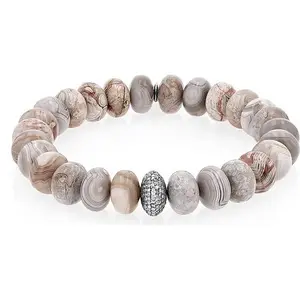 Sheryl Lowe Agate And Diamond Beaded Bracelet - Sterling Silver / Cream Agate