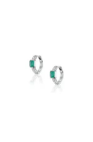 Sheryl Lowe 3 Row Huggie Earrings With Emerald - Sterling Silver