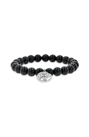 Sheryl Lowe Onyx Bead Bracelet With Diamond Charm - Onyx / Sterling Silver