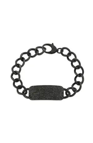 Sheryl Lowe Pave Diamond Id Tag Chain Bracelet - Black Rhodium