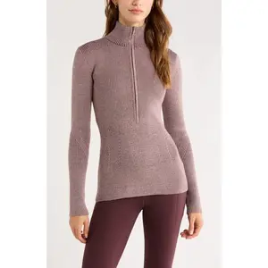 Zella Après Ski Half Zip Rib Sweater - Burgundy Fudge