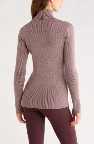 Zella Après Ski Half Zip Rib Sweater - Burgundy Fudge