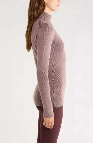 Zella Après Ski Half Zip Rib Sweater - Burgundy Fudge
