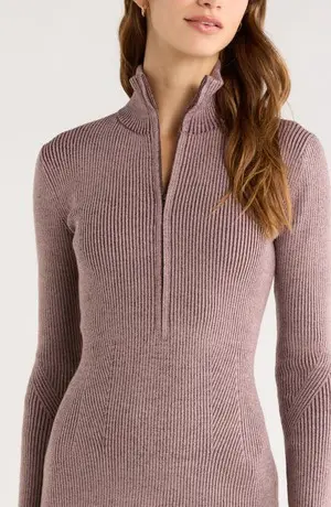 Zella Après Ski Half Zip Rib Sweater - Burgundy Fudge