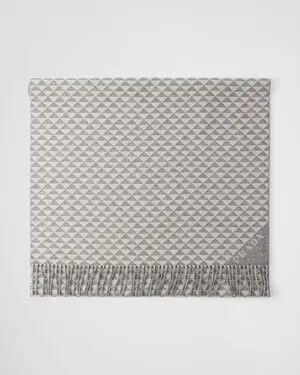 Prada Symbole Double Wool And Cashmere Stole Gray/white