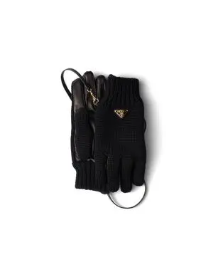 Prada Wool And Nappa Leather Gloves - Black