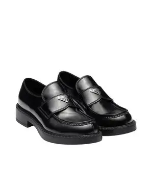 Prada Chocolate Brushed Leather Loafers - Black