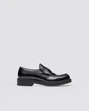 Prada Chocolate Brushed Leather Loafers - Black