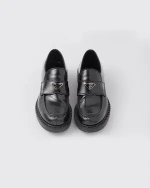 Prada Chocolate Brushed Leather Loafers - Black
