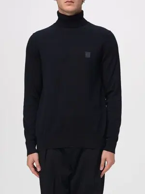 BOSS Turtleneck Sweater With Logo Patch - Blue