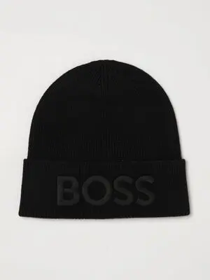 BOSS Ribbed Wool-blend Knit Beanie Hat With Embroidered Logo - Black