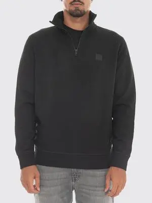 BOSS Cotton Turtleneck Jumper With Half-zip Closure - Black