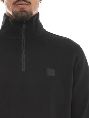 BOSS Cotton Turtleneck Jumper With Half-zip Closure - Black