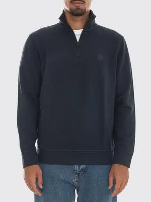 BOSS Cotton Turtleneck Jumper With Half-zip Closure - Blue