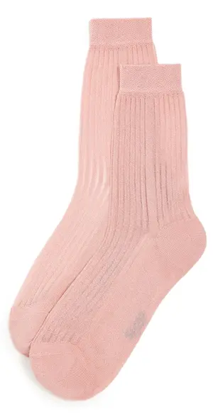 STEMS Stems Fine Ribbed Metallic Crew Socks Rose