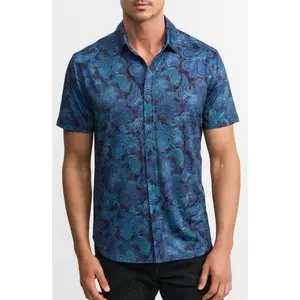 Robert Graham Cusco Performance Short Sleeve Button-up Shirt - Navy