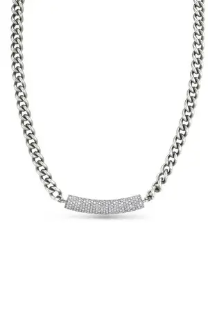 Sheryl Lowe Black Diamond Bar Curb Chain Necklace - Sterling Silver