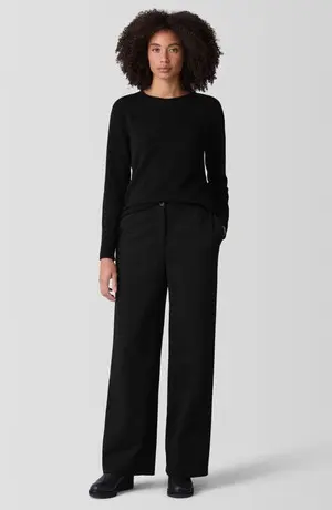 Eileen Fisher Washable Flex Ponte Wide Leg Pants - Black