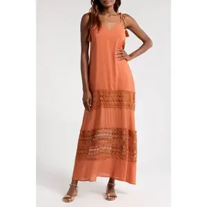 Elan Elan Lace Tie Strap Cover-Up Maxi Dress Clay