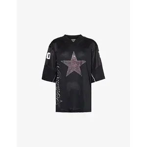 Jaded London Team Spirit Football Rhinestone-Star-Print Woven T