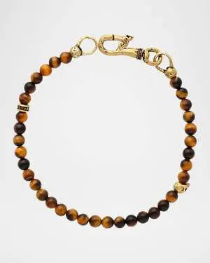 John Varvatos John Varvatos Brass Skull Tiger's Eye Beaded Bracelet Tiger's Eye