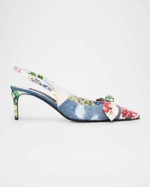 Dolce & Gabbana Dolce & Gabbana Lollo Eva Slingback Pumps - Denim Flower Print