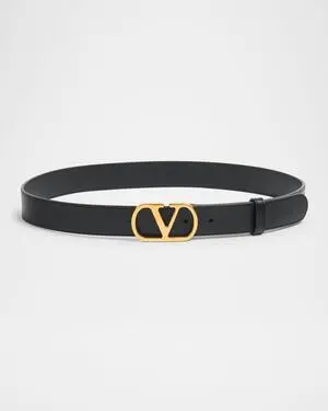 Valentino Garavani Vlogo Signature Leather Belt 30mm - Nero