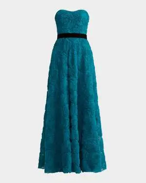 Zac Posen Zac Posen Strapless Rosette Applique Tulle Gown - Capri