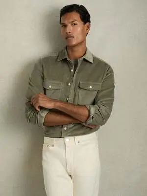 REISS Tucci Cotton-blend Corduroy Overshirt Sage