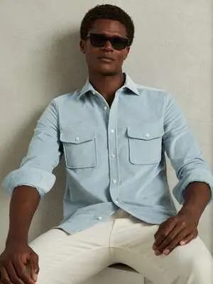 REISS Tucci Cotton-blend Corduroy Overshirt Soft Blue