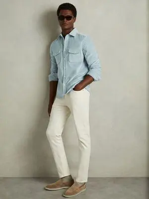 REISS Tucci Cotton-blend Corduroy Overshirt - Soft Blue