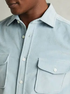 REISS Tucci Cotton-blend Corduroy Overshirt - Soft Blue