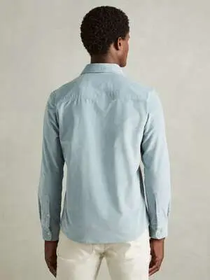 REISS Tucci Cotton-blend Corduroy Overshirt - Soft Blue