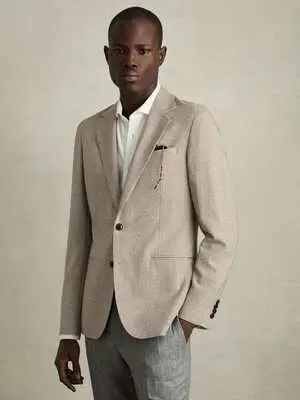 REISS Garland Single-breasted Blazer With Wool In Puppytooth Check - Taupe/off White