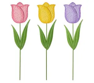 GLITZHOME 24' Easter Metal Tulips Yard / Garden Stakes S/3 - One-color