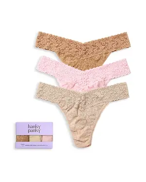 Hanky Panky Signature Lace Original Rise Thongs, Set Of 3 - Multi