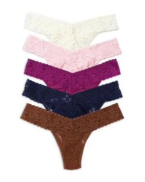 Hanky Panky Signature Lace Low Rise Thongs, Set Of 5 - Marshmallow Patchwork Box