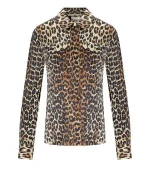 GANNI Animal Print Satin Shirt